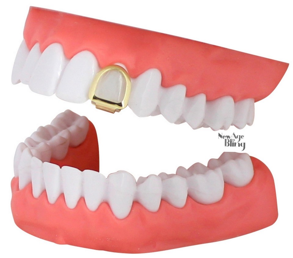 Open Face Grill Single Tooth Cap Custom Fit 14k Gold Plated Grillz w ...