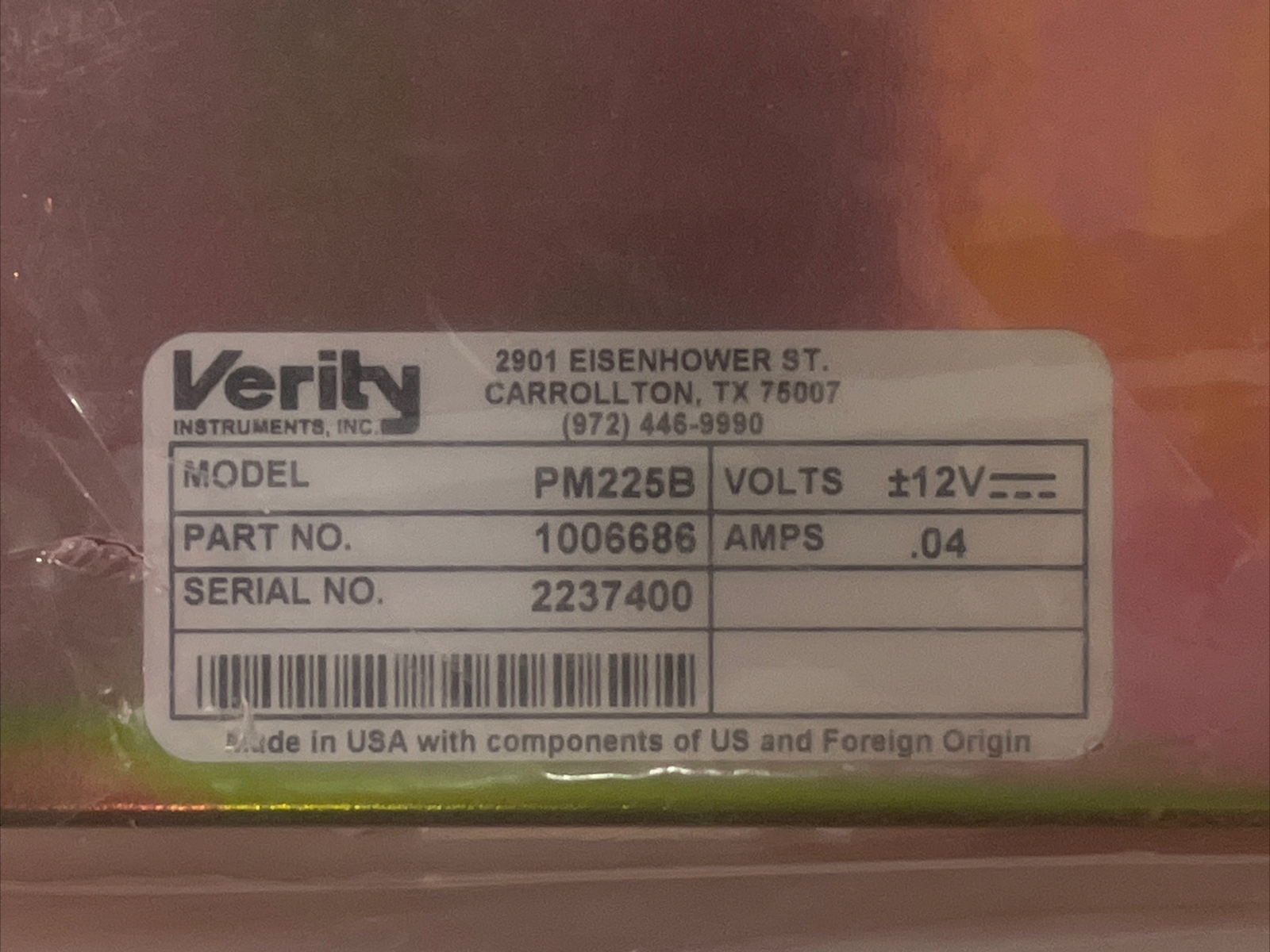 VERITY ENDPOINT DETECTOR, DUAL, PM225B-V430 RoHS COMPLAINT, +_ 12V, .04 ...