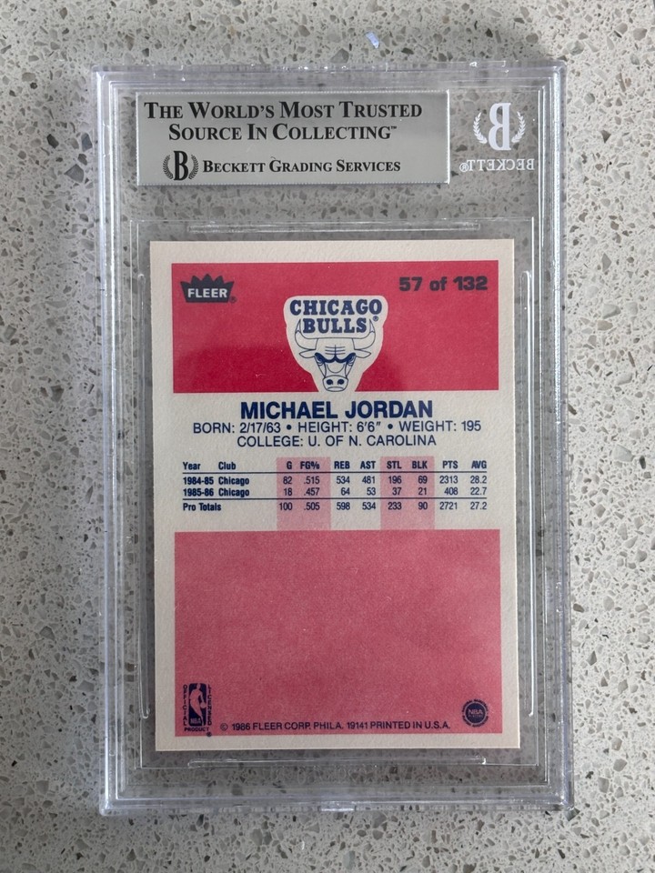 1986 Fleer Michael Jordan #57 RC Rookie BGS 9 MINT Nice Subs & Eye ...
