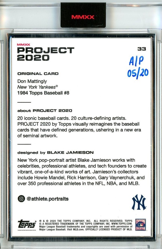 TOPPS PROJECT 2020 - DON MATTINGLY - BLAKE JAMIESON AP 05/20 Silver ...