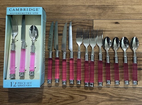 Set Of 24 Cambridge Pink Handle Flatware Set Forks Spoons Knives ...