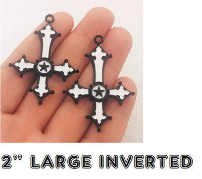 LARGE INVERTED PAGAN SATAN CROSS WICCA Pendant 20" 925 Sterling Silver ...