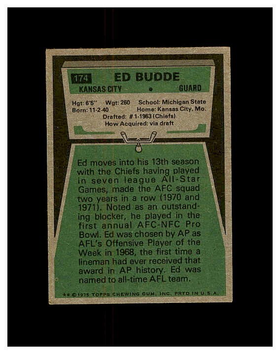 1975 TOPPS FOOTBALL #174 Ed Budde KANSAS CITY CHIEFS EX. | eBay