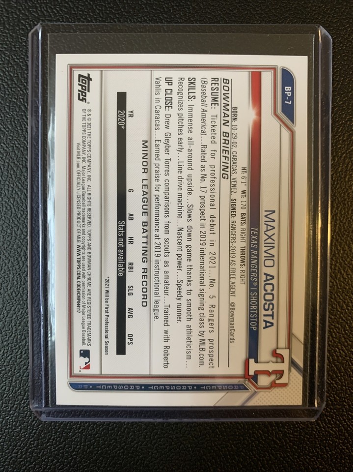 2021 Bowman Prospects Maximo Acosta 1st Rookie Card RC #BP-7 Texas ...