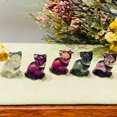 5pc Natural fluorite carved mini cat quartz crystal reiki healing | eBay