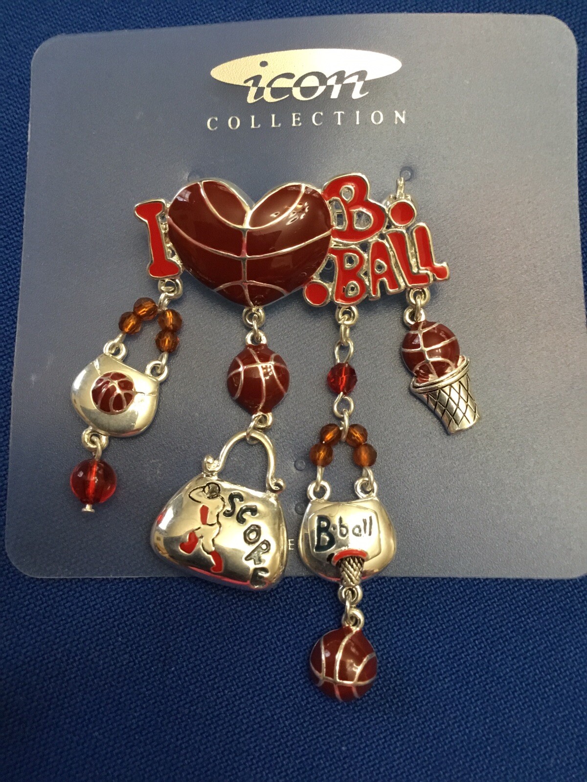 icon collection “I Heart B.Ball” Enameled Charm Brooch. New On Card | eBay
