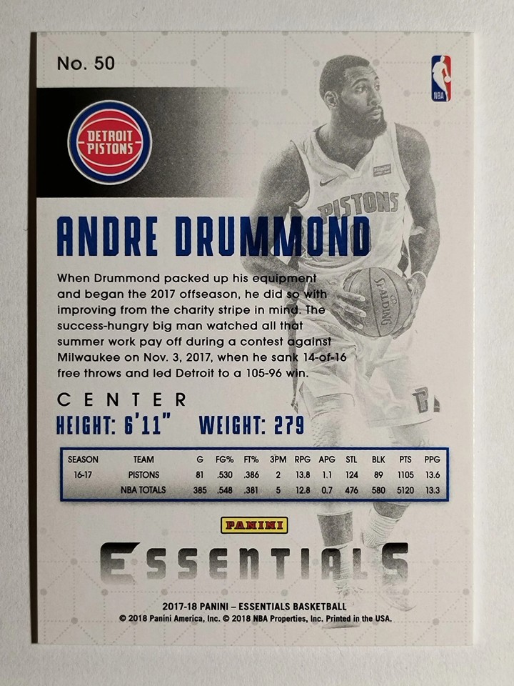 2017-18 Panini Essentials Orange #50 Andre Drummond | eBay