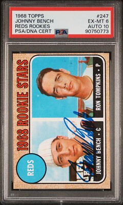 JOHNNY BENCH 1968 TOPPS BASEBALL SIGNED ROOKIE - PSA 6 EX-MINT w/ PSA ...