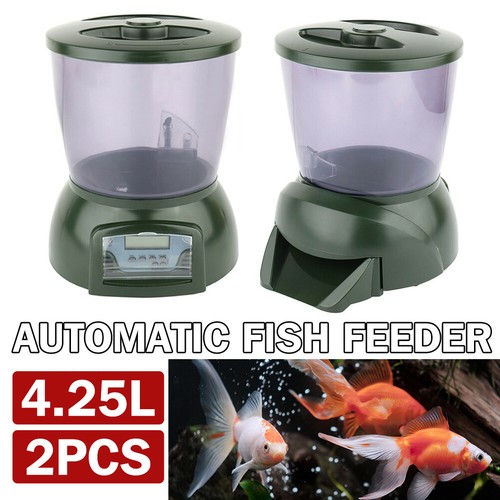 2X AUTOMATIC POND FISH FEEDER HOLIDAY KOI FEED FOOD TIMER AUTO PELLET ...