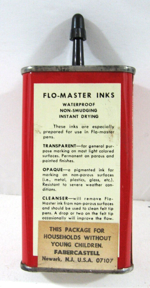 Vintage Flo-master Black Ink Handi Oiler Tin Fabercastell Newark NJ Old ...