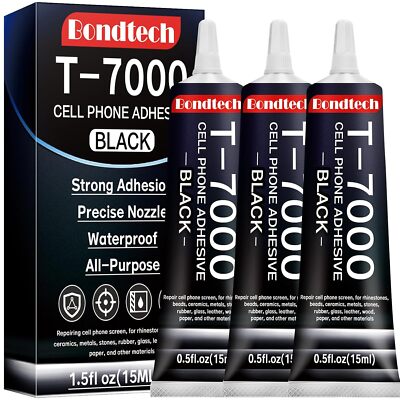 Black T7000 Glue for Cell Phones, 15 ML X 3 Cell Phone Adhesive, Screen ...