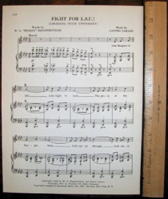 LOUISIANA STATE UNIVERSITY Vintage Song Sheet c1953 "Fight for L.S.U ...