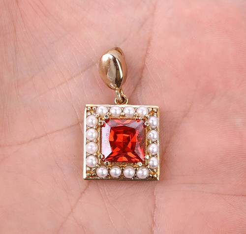 TURKISH SIMULATED SQUARE RUBY .925 SILVER & BRONZE PENDANT #10059 | eBay