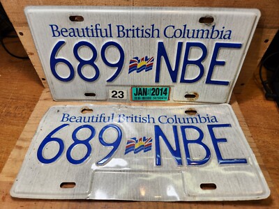 BEAUTIFUL BRITISH COLUMBIA LICENSE PLATE SET 689 NBE CANADA | eBay