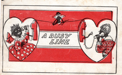 1907 Valentine Ephemera Postcard A Busy Line Telephone 1907 Divided ...