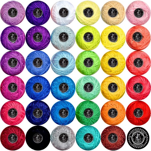 Crochet Thread Cotton Yarn Threads Balls 35 Popular Rainbow Colors of ...