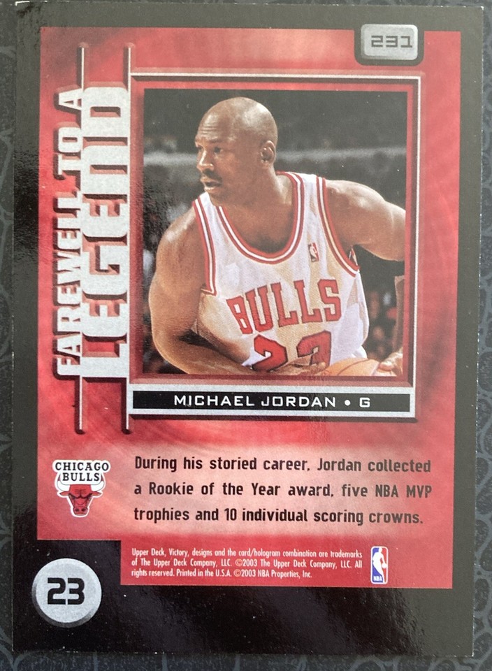Michael Jordan 2003 2003-2004 VICTORY Farewell to a Legend Card #231 ...