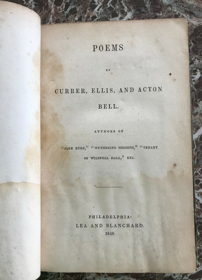 Poems by Currer,Ellis,Acton Bell~1848 First Edition,Charlotte,Emily ...