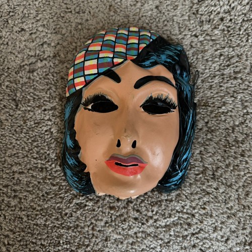 Vintage Lady Comic Halloween Mask Plastic Cartoon With Hat & Glasses ...