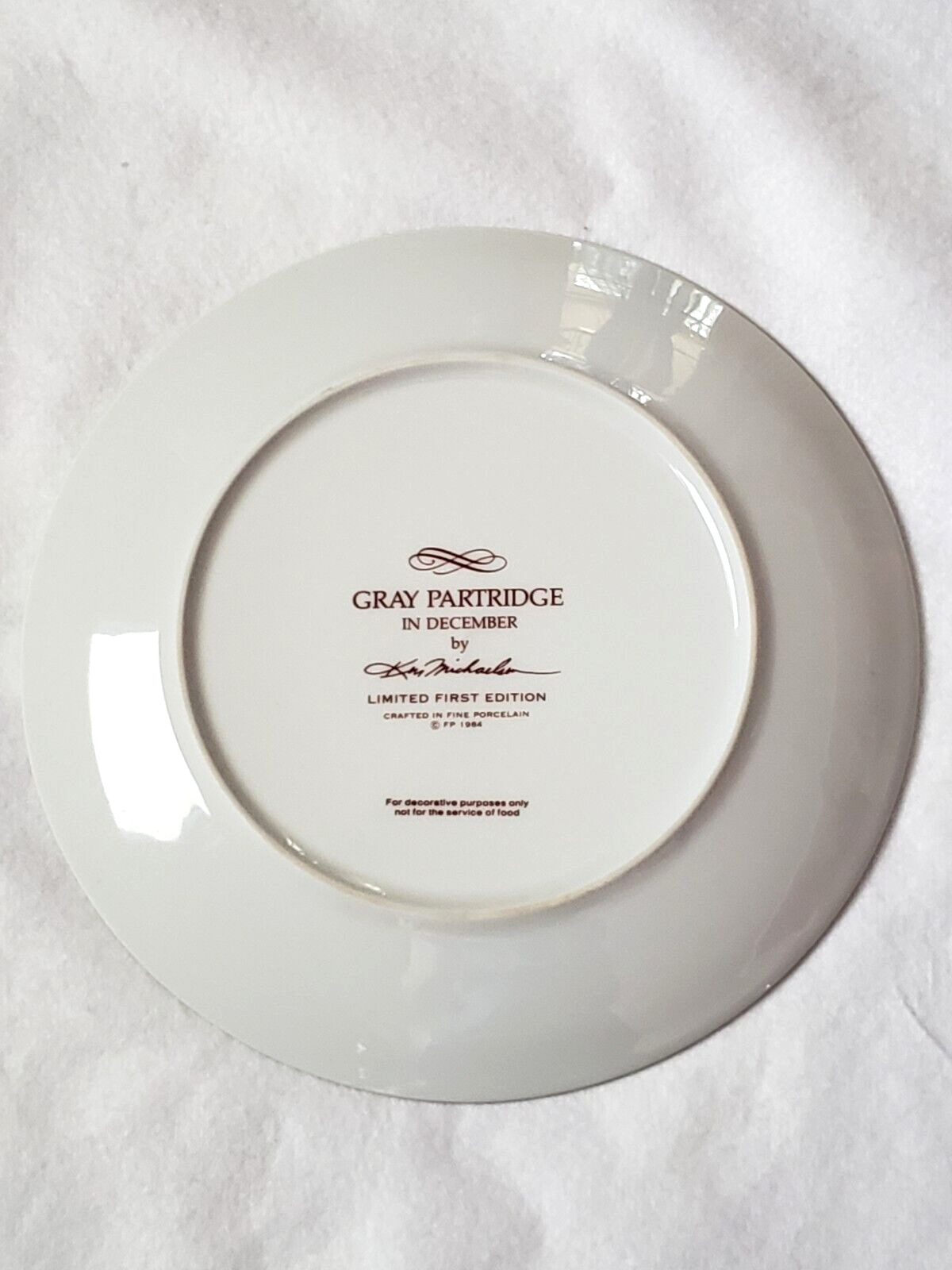 1984 LTD. FIRST EDITION Ken Michaelsen Collector Plate- Gray Partridge ...
