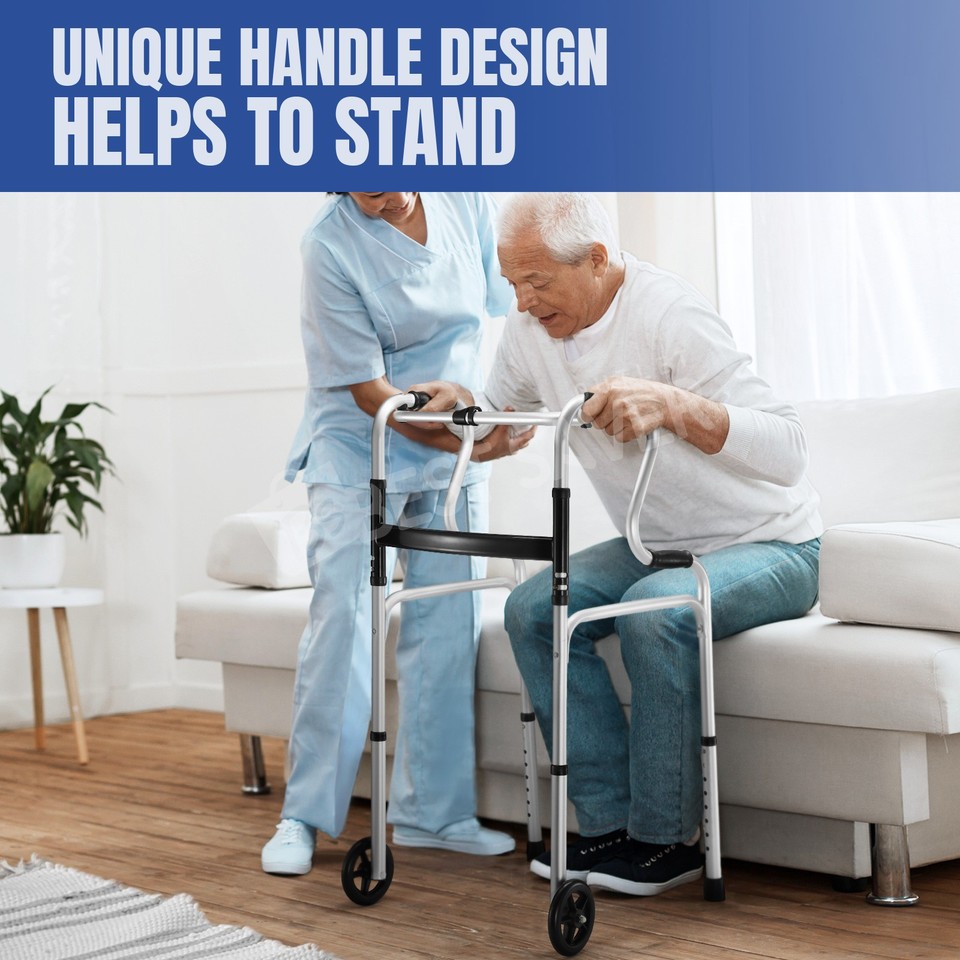 Folding Medical Walker Walking Frame Mobility Standing Aid Rolling Elderly Adult | eBay Australia