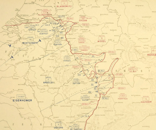 1945 WWII Allied Map Operation Plunder Invasion of Germany Europe World ...