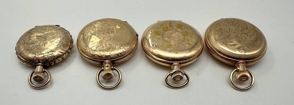 LOT OF 4 Waltham 0s-6s 7-15j Gold Filled Hunter Case Pocket Watches PW ...