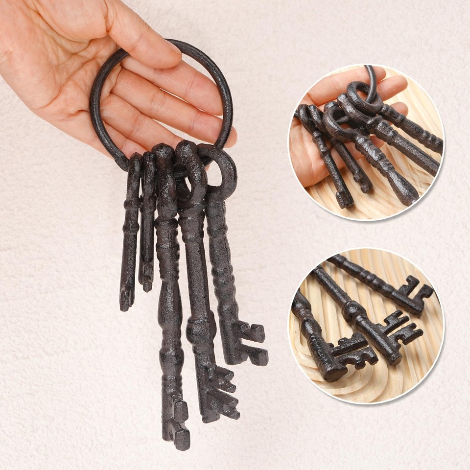 Large Vintage Cast Iron Skeleton Key Ring Antique Keys Set For ...