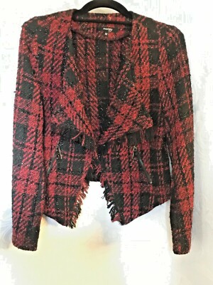 Mariely Paris Tweed red and red check jacket blazer, gold-silver tread ...