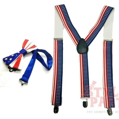 Army USA Braces and Dicky Bow Tie Fancy Dress Party Wedding Christmas ...
