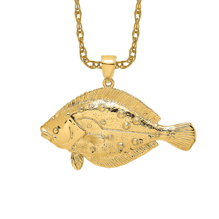 14K Solid Yellow Gold Flounder Fish Necklace | eBay