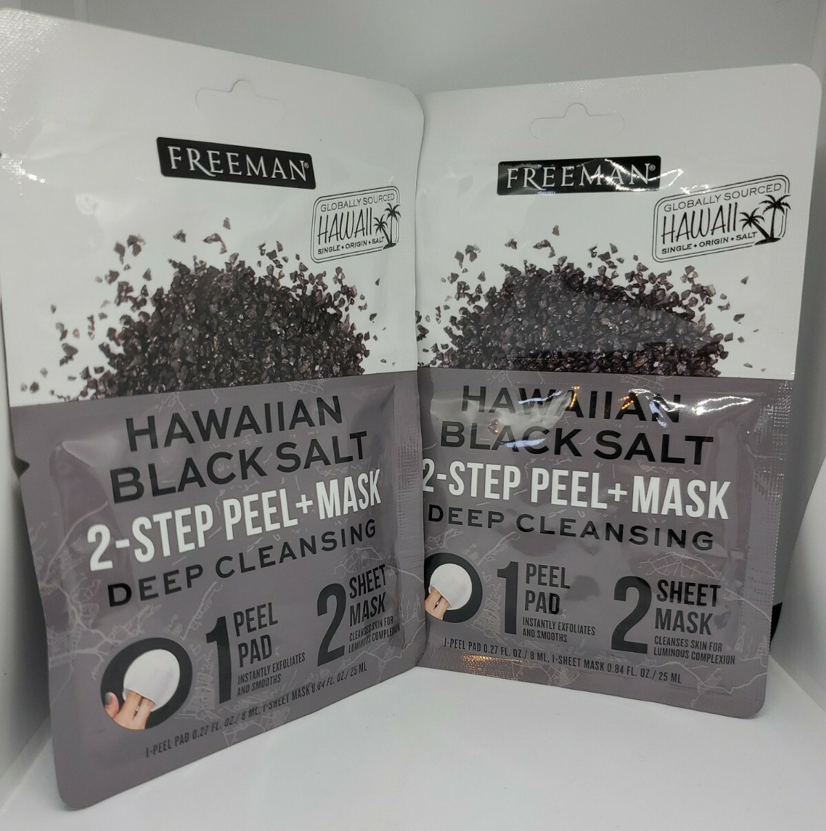 FREEMAN HAWAIIAN BLACK SALT 2 STEP PEEL + MASK Deep Cleansing Lot Of 2 ...