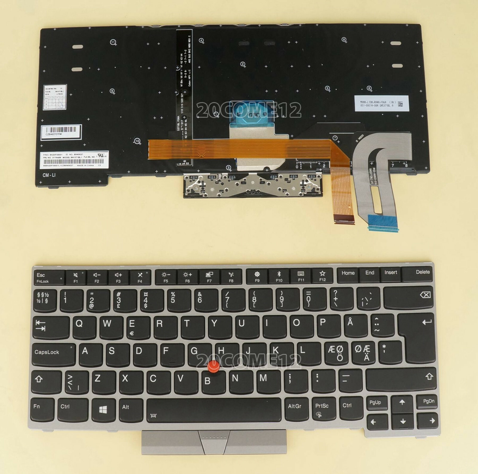 For Lenovo Thinkpad L380 L390 L480 L490 Keyboard Backlit Nordic Silver ...