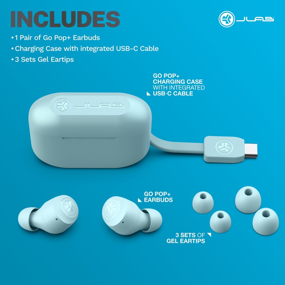 JLab Go POP+ True Wireless Bluetooth Earbuds, iOS, Android, Headphones ...