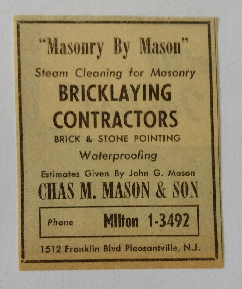 1959 Masonry By Mason Advertisement Chas. M. Mason & Son Atlantic City ...