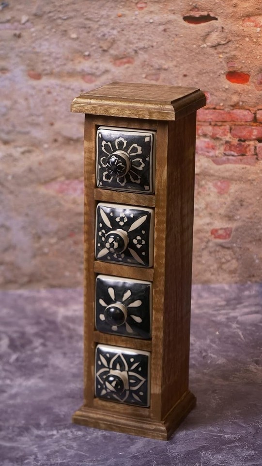 Hand-Crafted Chest Tower with 4 Ceramic Drawers for Table Top Décor ...
