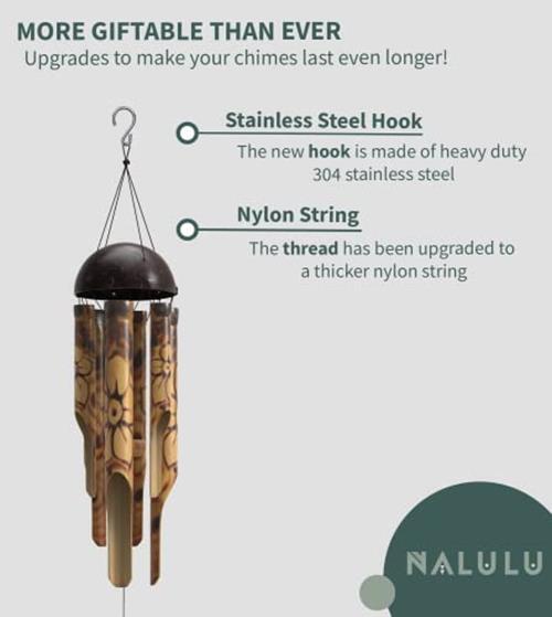Nalulu Rustic Bamboo Wind Chimes - Outside Outdoor Wooden Assorted ...