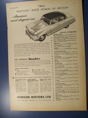 1955 HUDSON Rambler British-mag ad - right hand drive car- scarce ...