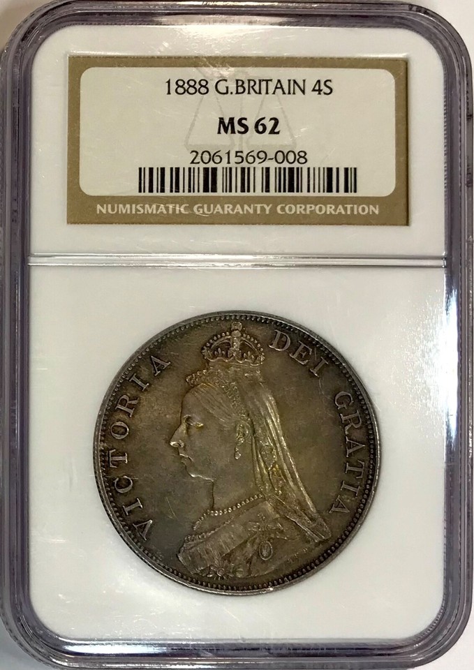 1888 England Great Britain Large Silver Coin Victoria 4S Double Florin ...