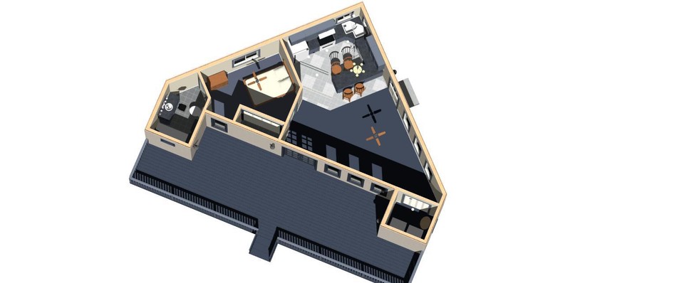 Wing Style House Plans 600 sq.ft. with open kitchen living area ...