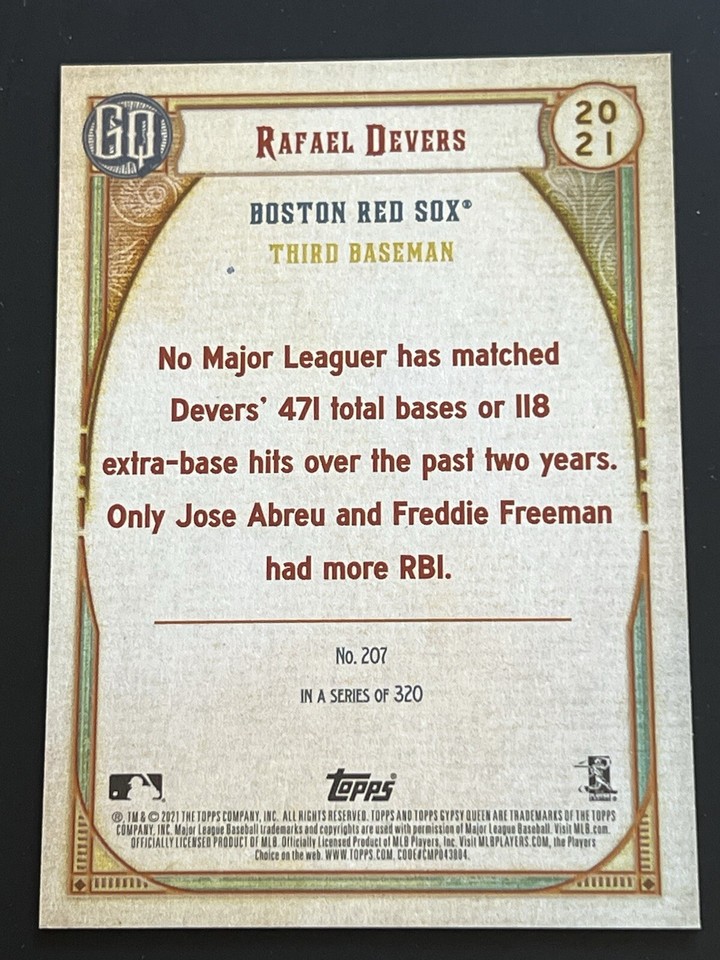 2021 Topps Gypsy Queen Chrome Box Topper #207 RAFAEL DEVERS Boston Red ...