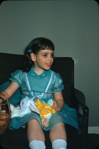 1957 Girl Opening Easter Basket Gifts Bunny Rabbit Vintage 35mm Red ...