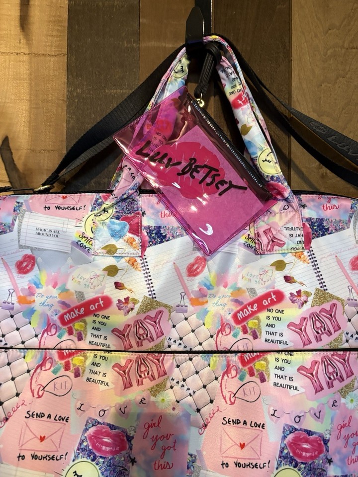 Luv Betsey Johnson Pink Marly Weekender Bag Logo Zip Wristlet Mixed ...