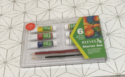 new reeves acrylic starter painting kit 6-color tubes & painting board ...