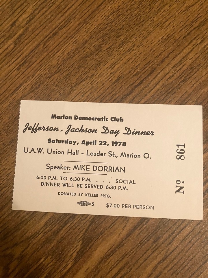 Vintage Ohio Democratic Party Dinner Ticket from 1978 | eBay