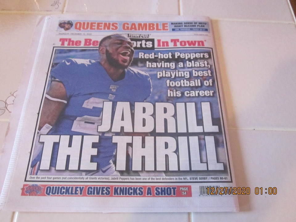 New York Post Thursday Dec 10 2020 "Hunter Tax Probe" and "Jabrill The ...