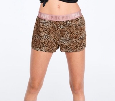 Vs Victorias Secret Pink Flannel Sleep Boxy Short Shortie Leopard With Pink XS | eBay