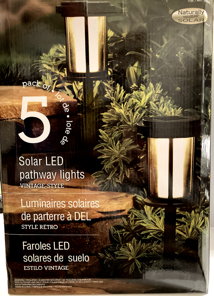 Naturally Solar LED Landscape Pathway Lights- 5 Pack Aluminum Glass 15 ...