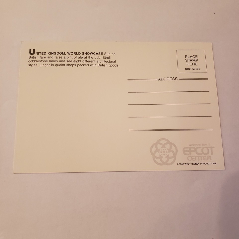 Vintage Epcot Center Postcard United Kingdom Showcase 82 Walt Disney ...