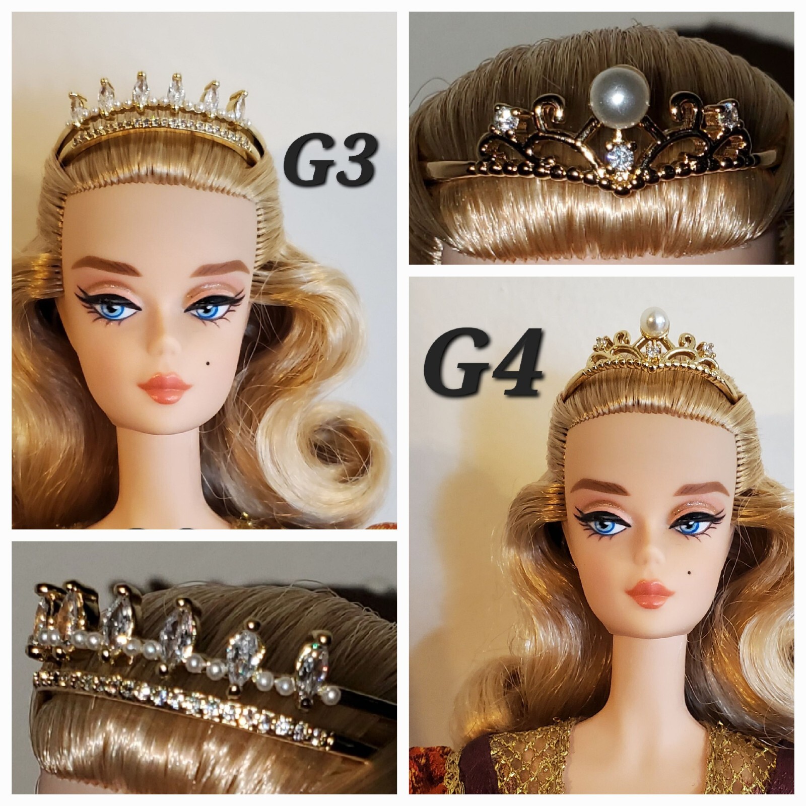 1/6 GOLD Metal Tiara Crown Crystal Barbiee Phicen Queen Princess Model ...